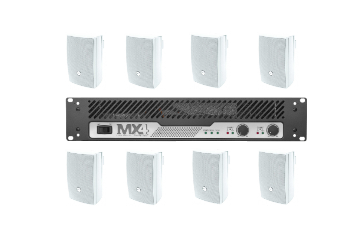 Kit De 8 Bocinas Quad Q8 Con Amplificador Backstage MX4 - Home Toys